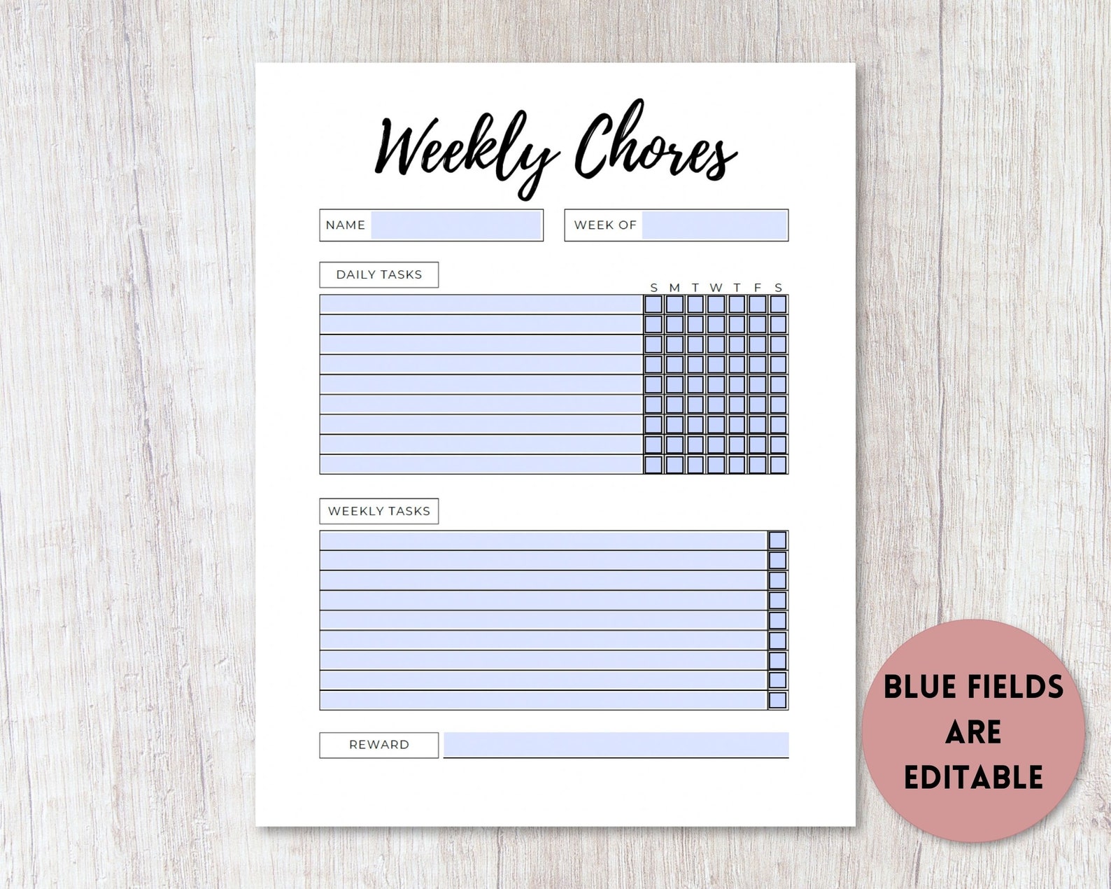 Editable Chore Chart for Kids Printable | Weekly Chore List ...