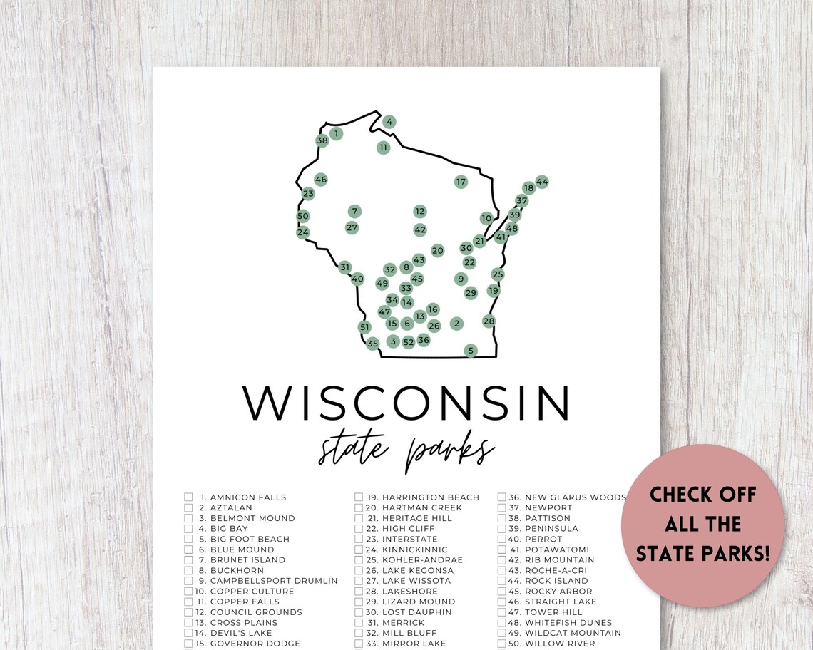 Wisconsin State Park Map Printable | State Park Checklist | State Parks ...