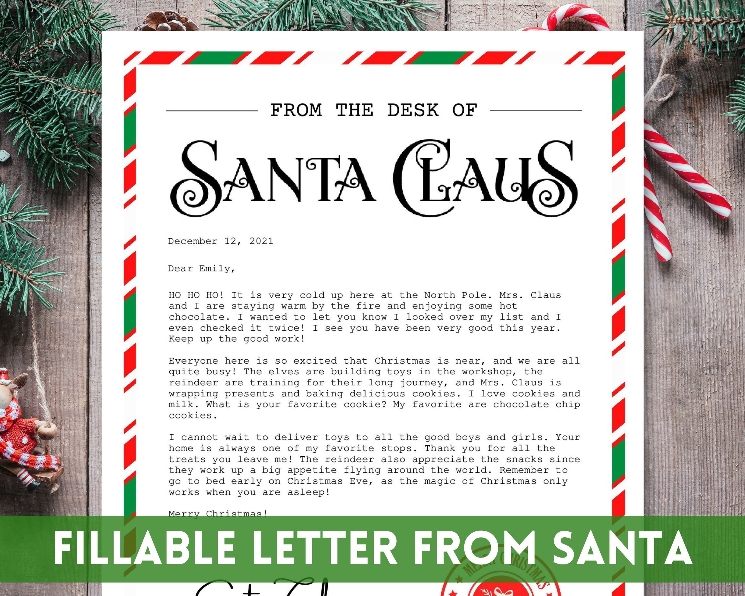 Fillable Letter From Santa Printable | Letter From Santa Claus Template ...