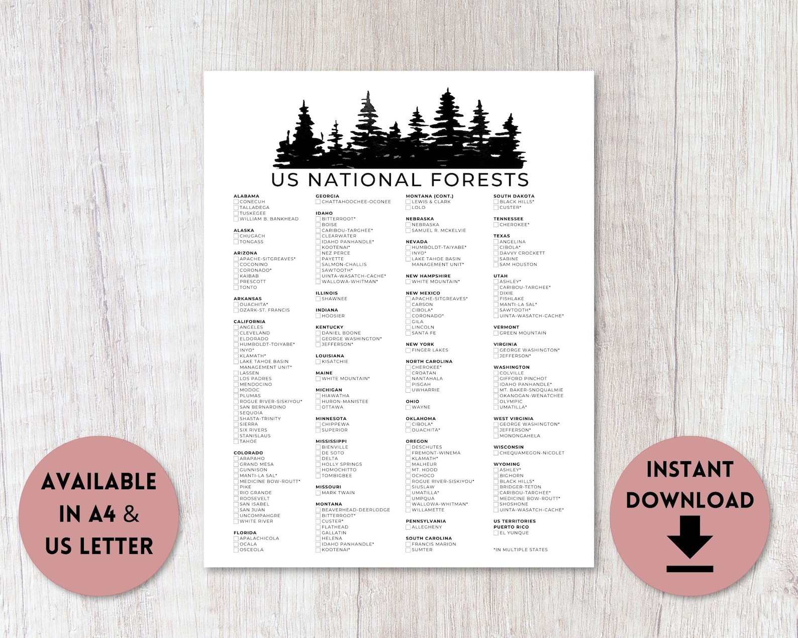 US National Forests Checklist Printable National Forest Sign | Etsy