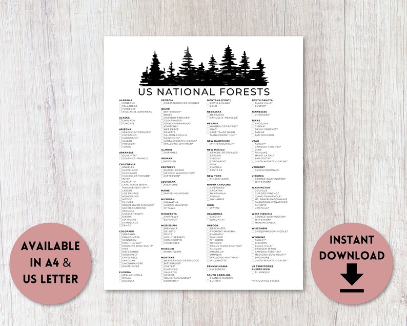 US National Forests Checklist Printable National Forest Sign | Etsy