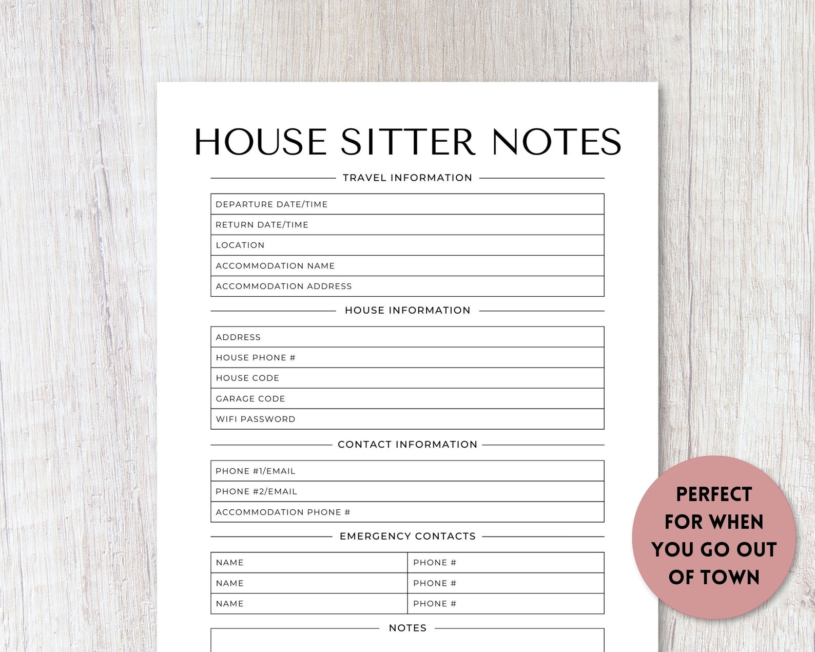 Editable House Sitter Notes Printable | House Sitter Information ...