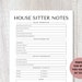 Editable House Sitter Notes Printable | House Sitter Information ...