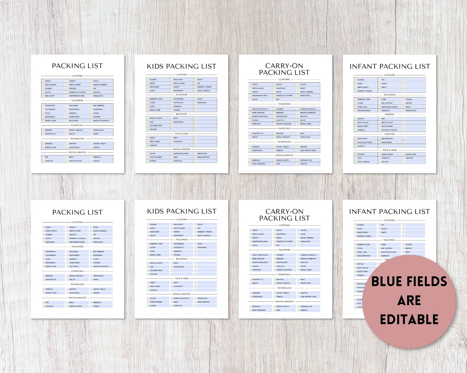 Editable Packing List Bundle Printable Travel Packing List - Etsy