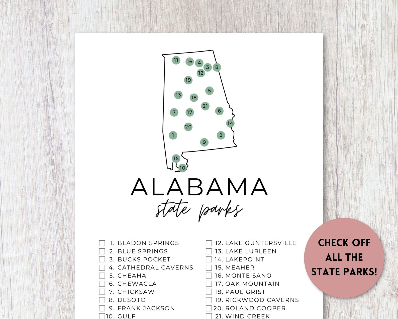 Alabama State Park Map Printable State Park Checklist State Parks Check ...