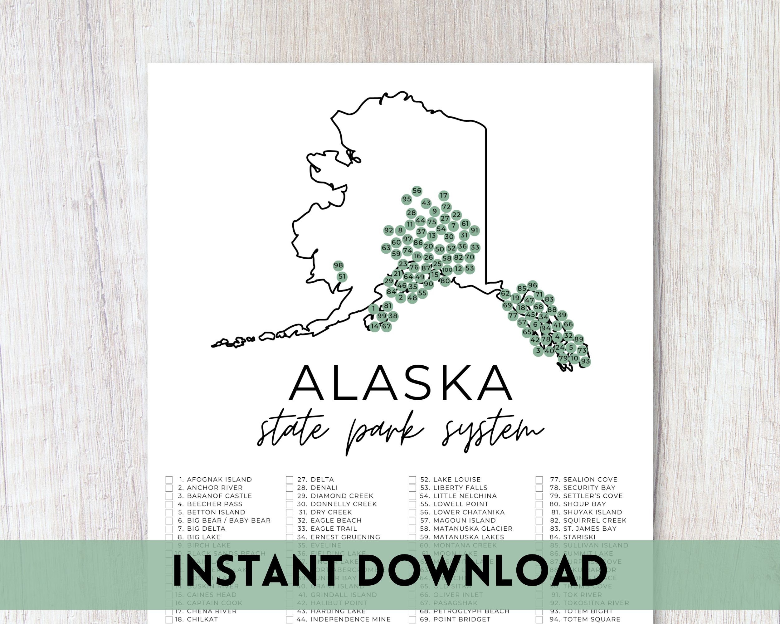 Alaska State Park Map Printable State Park Checklist State Parks Check ...