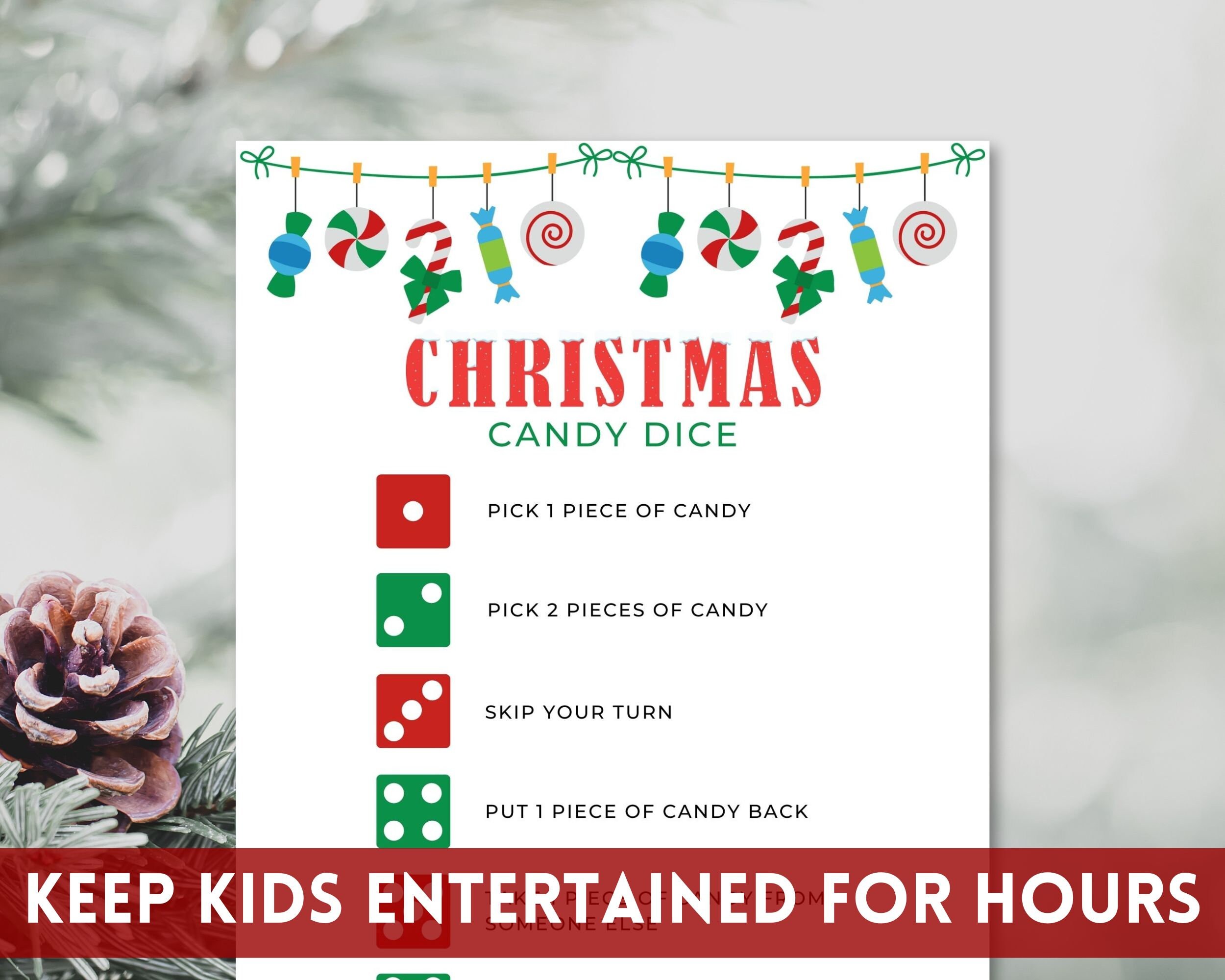 Christmas Candy Dice Printable Christmas Game for Kids - Etsy