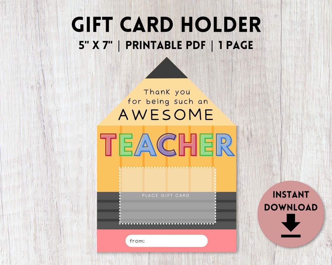 Pencil Gift Card Holder Printable Teacher Appreciation Gift - Etsy