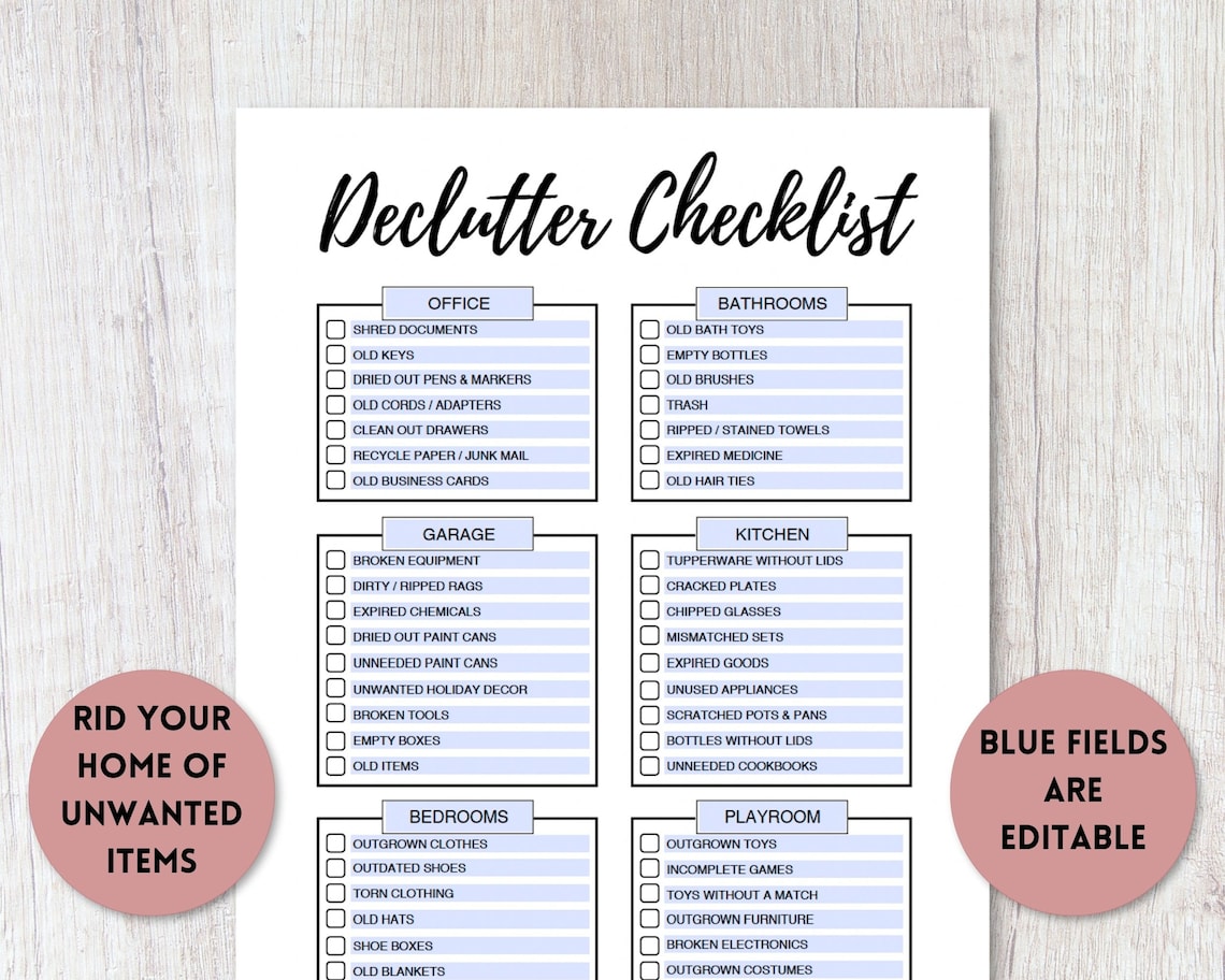 Editable Declutter Checklist Printable Editable Cleaning - Etsy