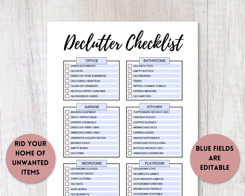 Editable Declutter Checklist Printable Editable Cleaning - Etsy