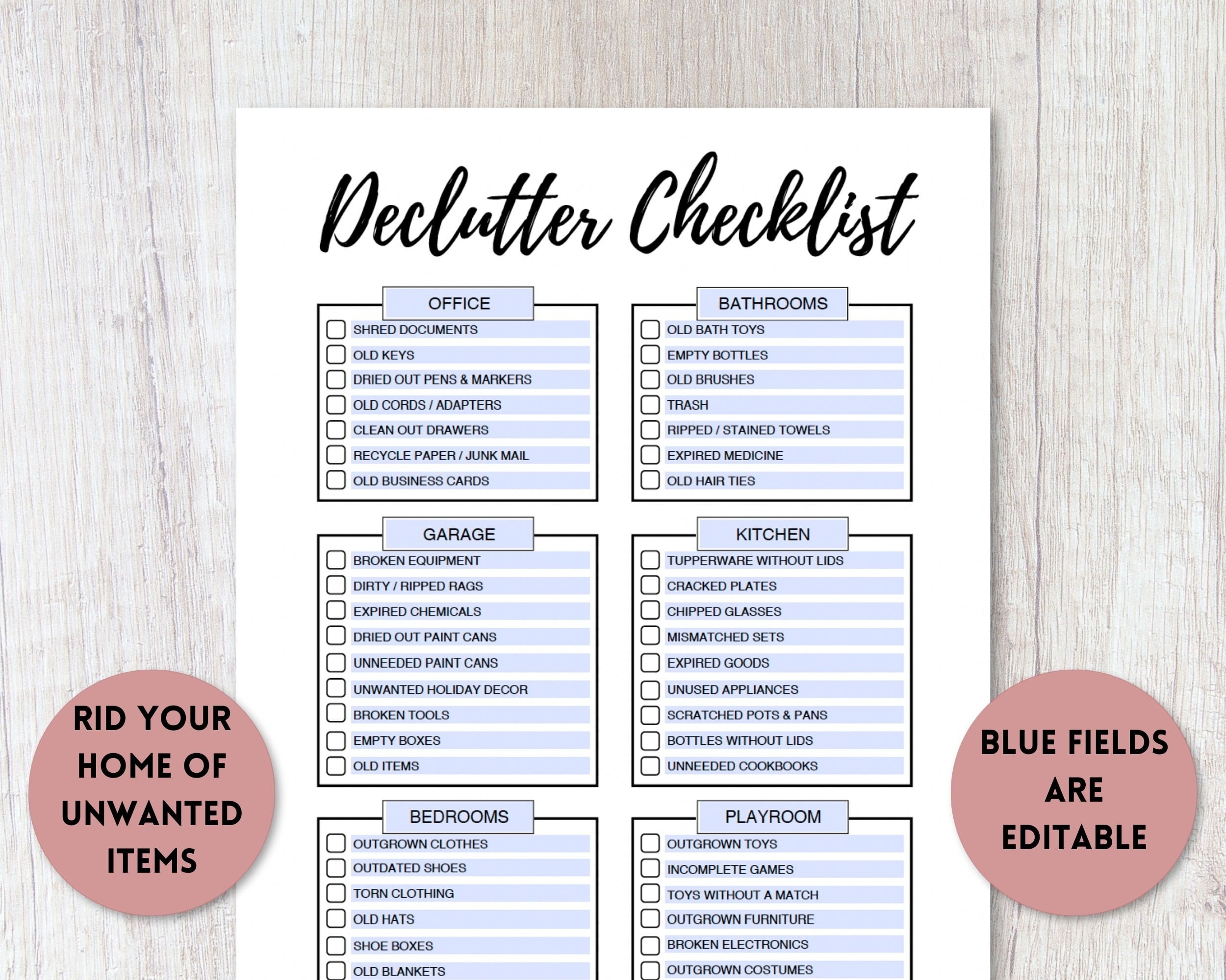 Editable Declutter Checklist Printable Editable Cleaning - Etsy
