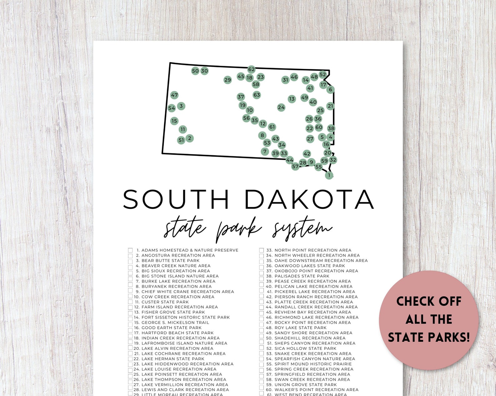 South Dakota State Park Map Printable | State Park Checklist | State ...