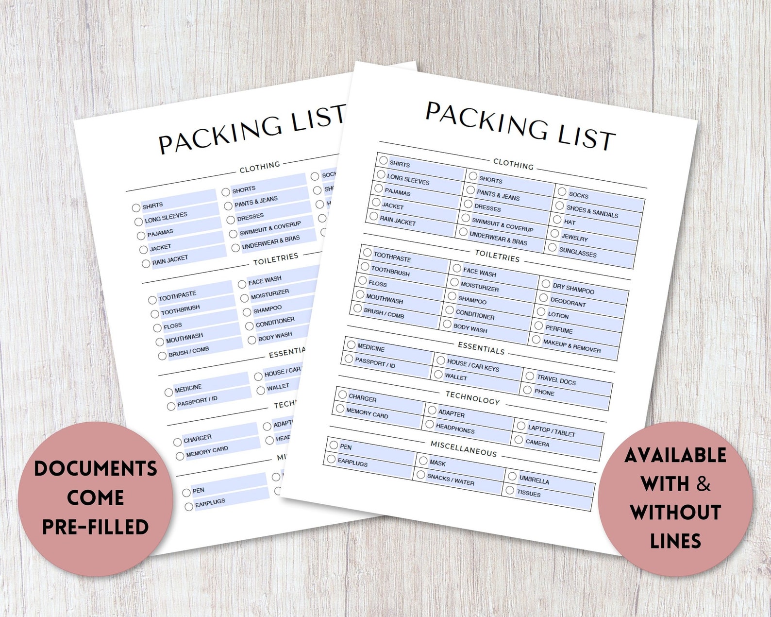 Editable Packing List Bundle Printable Travel Packing List - Etsy