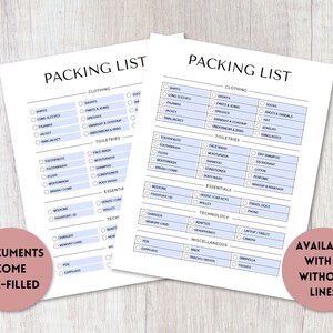 Editable Packing List Bundle Printable | Travel Packing List Template ...