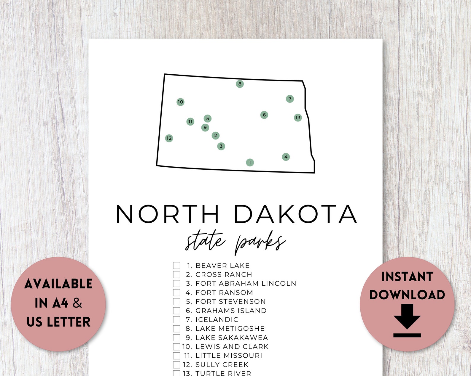 North Dakota State Park Map Printable | State Park Checklist | State ...