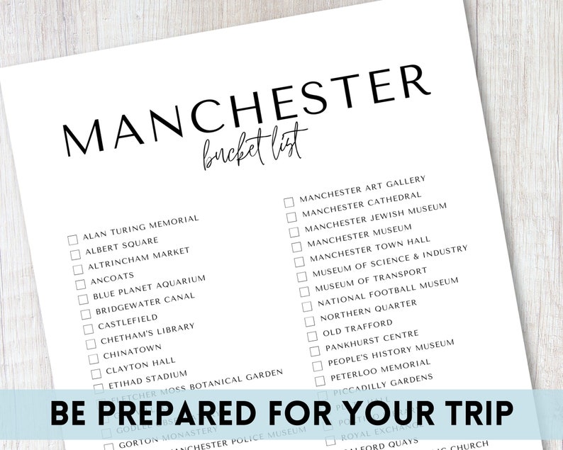 Manchester England Bucket List Printable Travel Bucket List - Etsy