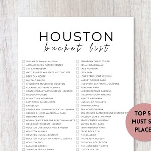 Houston, Texas Bucket List Printable | Travel Bucket List | Travel ...