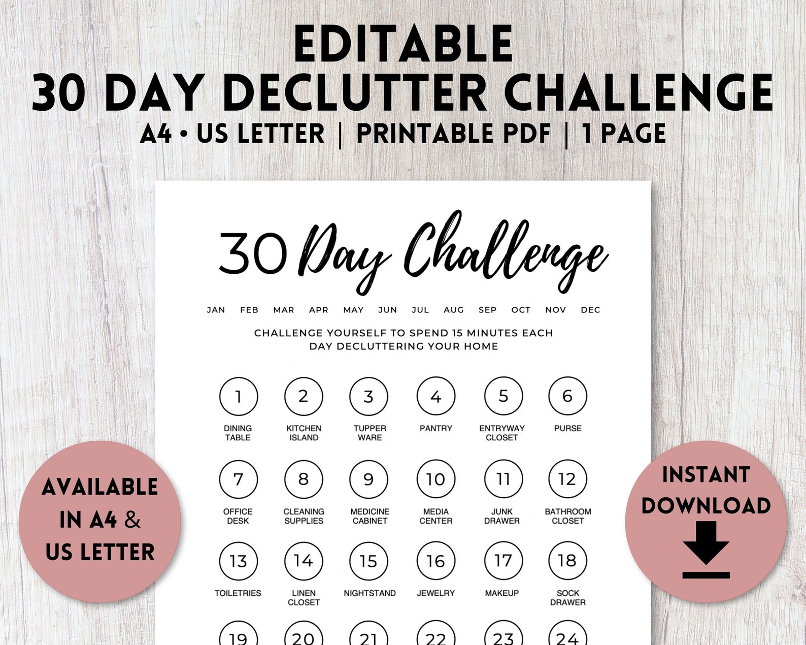 Editable 30 Day Declutter Challenge Printable Declutter | Etsy
