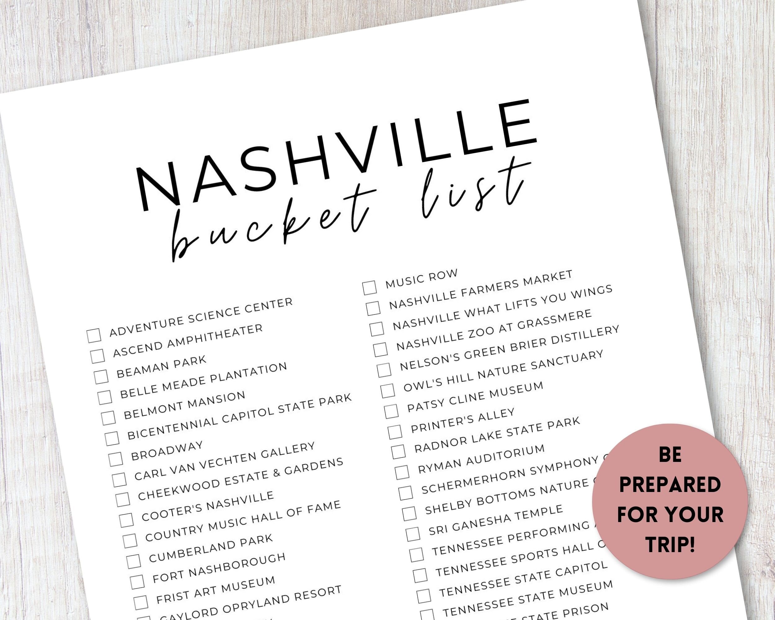 Nashville Tennessee Bucket List Printable Travel Bucket - Etsy
