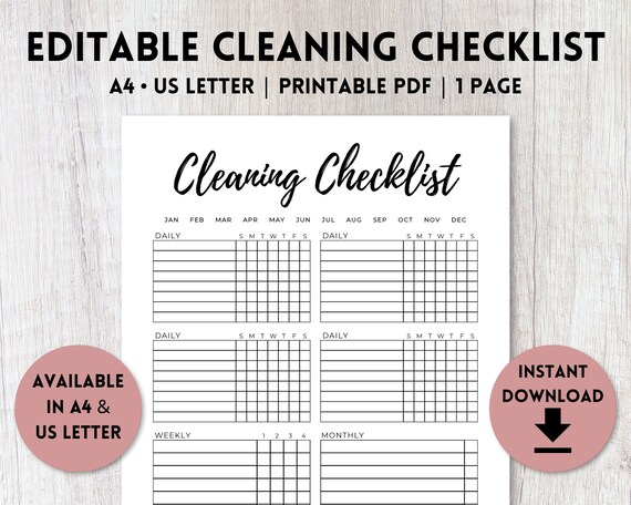 Editable Cleaning Checklist Printable Weekly Chore Chart | Etsy