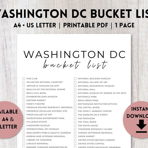 Washington DC Bucket List Printable Travel Bucket List - Etsy