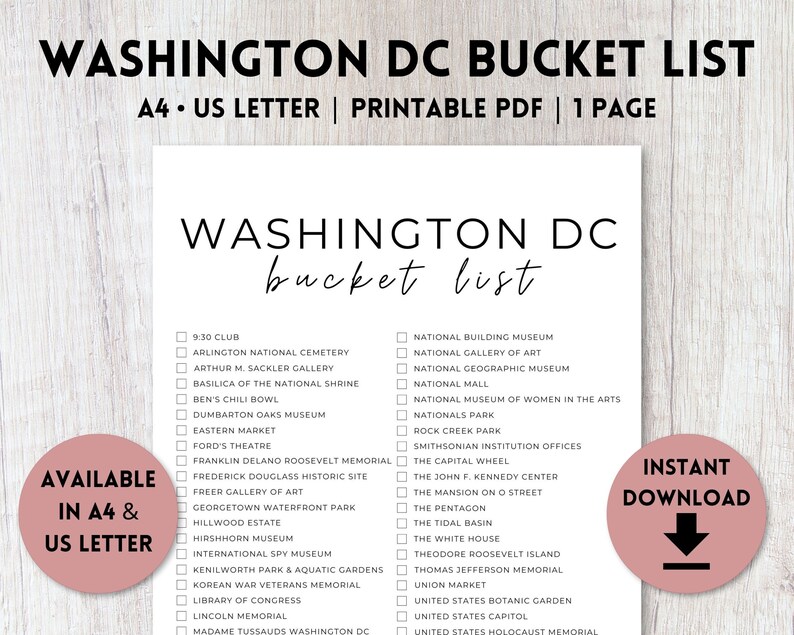 Washington DC Bucket List Printable Travel Bucket List | Etsy