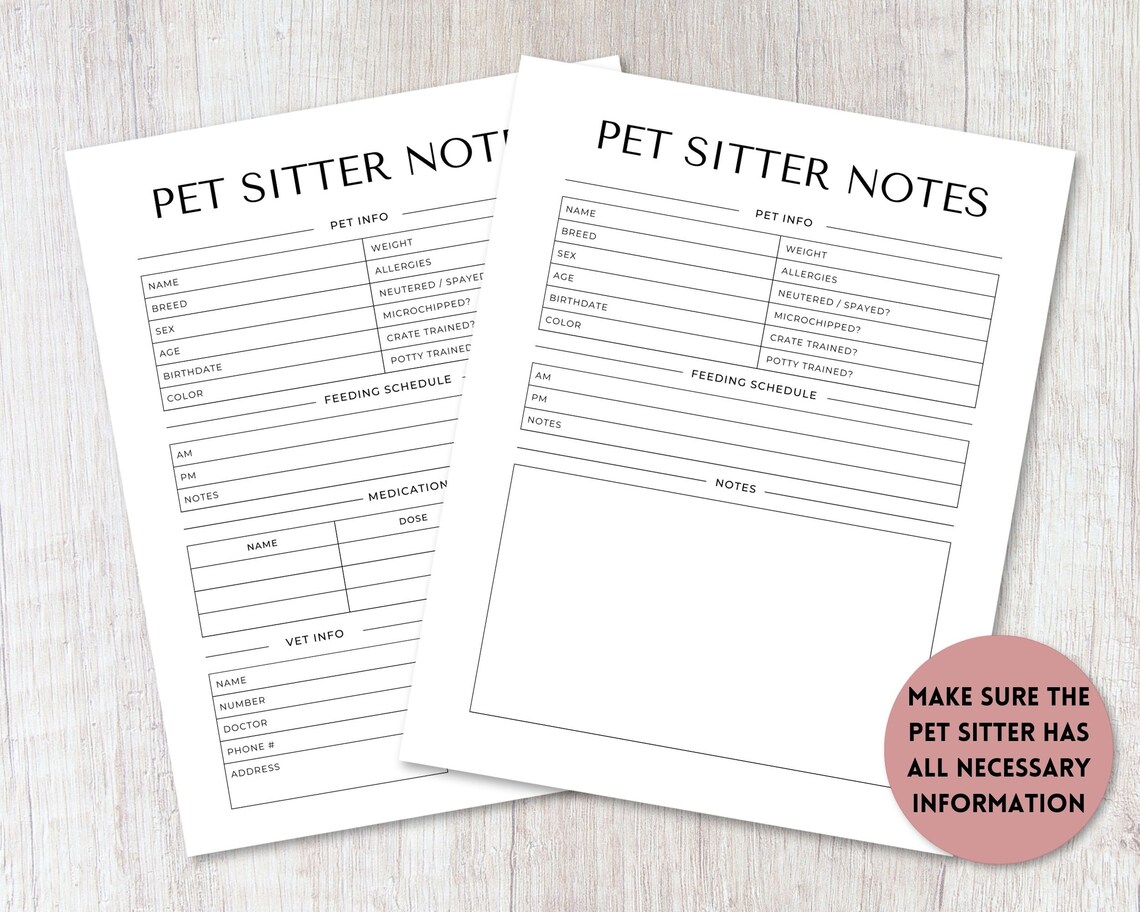 Editable Pet Sitter Notes Printable | Pet Sitter Form | Pet Sitting ...