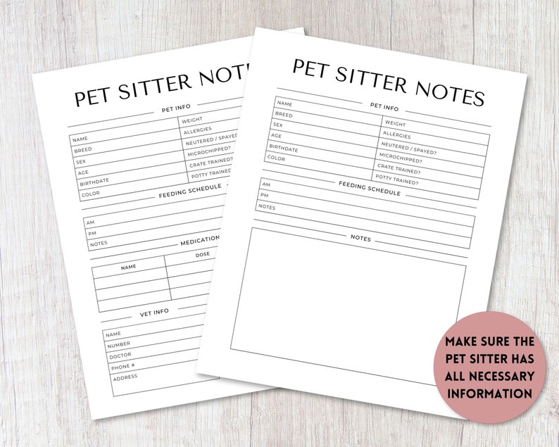 Editable Pet Sitter Notes Printable | Pet Sitter Form | Pet Sitting ...