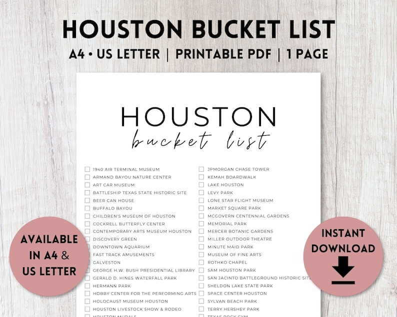 Houston Texas Bucket List Printable Travel Bucket List | Etsy