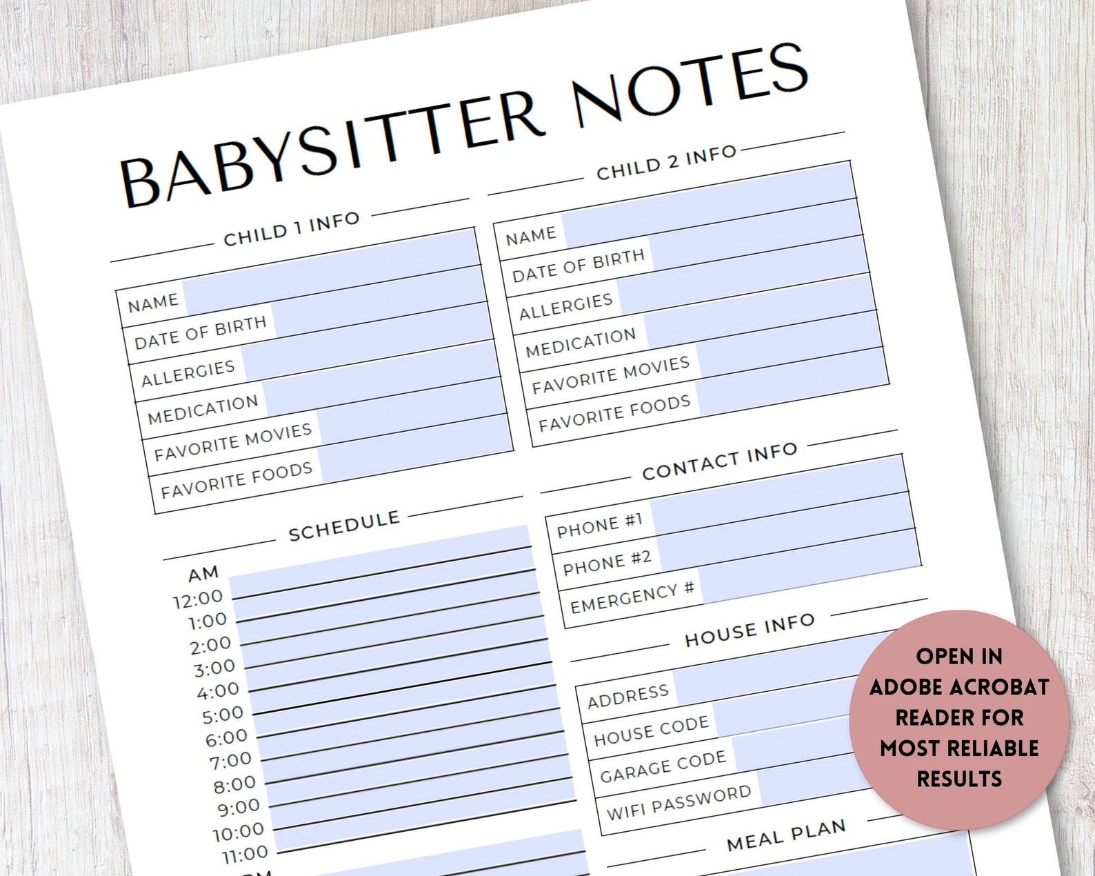 Editable Babysitter Notes Printable Babysitter Information Sheet ...