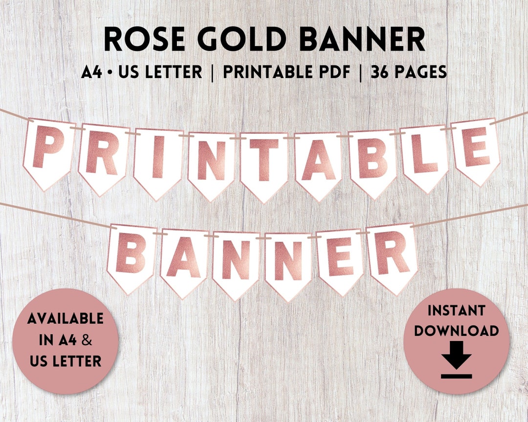 Rose Gold Banner Printable | Alphabet Letter Banner Decorations | Party ...