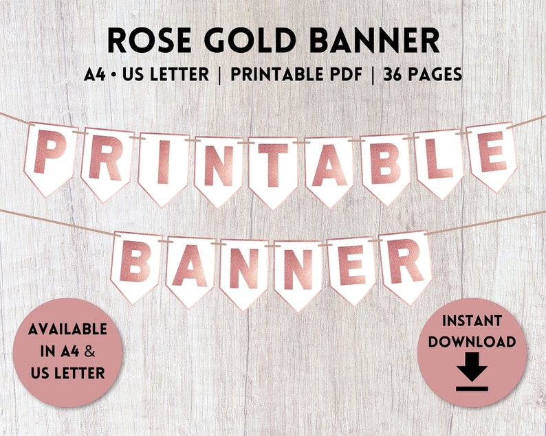 Rose Gold Banner Printable | Alphabet Letter Banner Decorations | Party ...