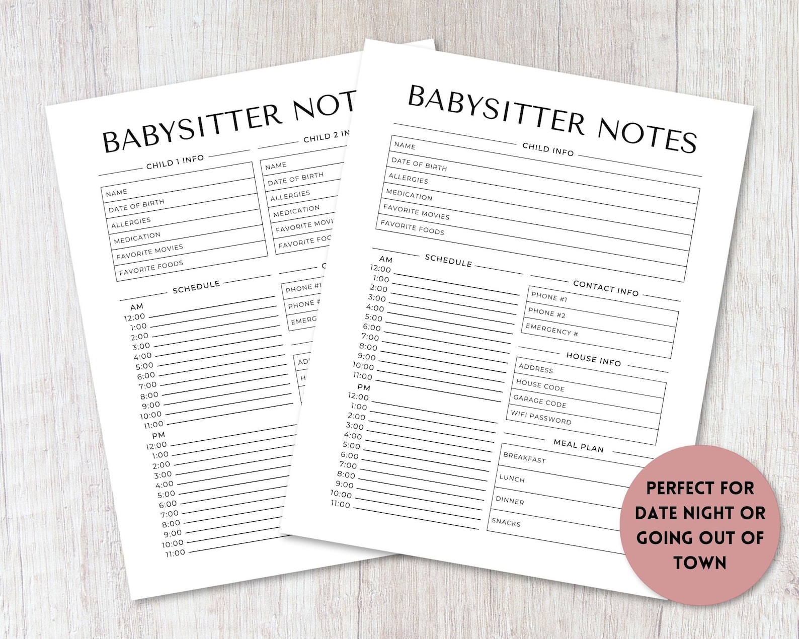 Editable Babysitter Notes Printable Babysitter Information Sheet ...