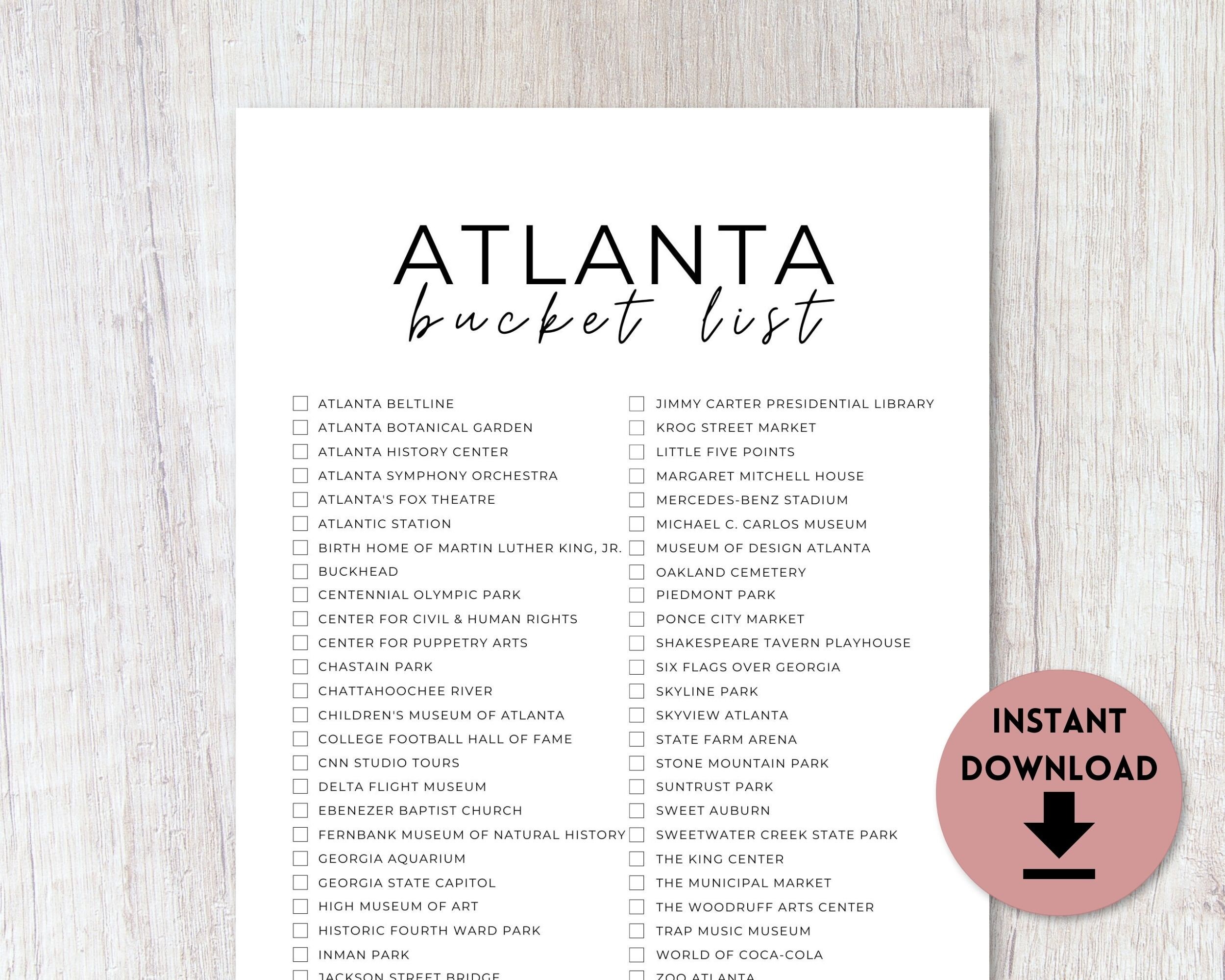 Atlanta, Georgia Bucket List Printable | Travel Bucket List | Travel ...