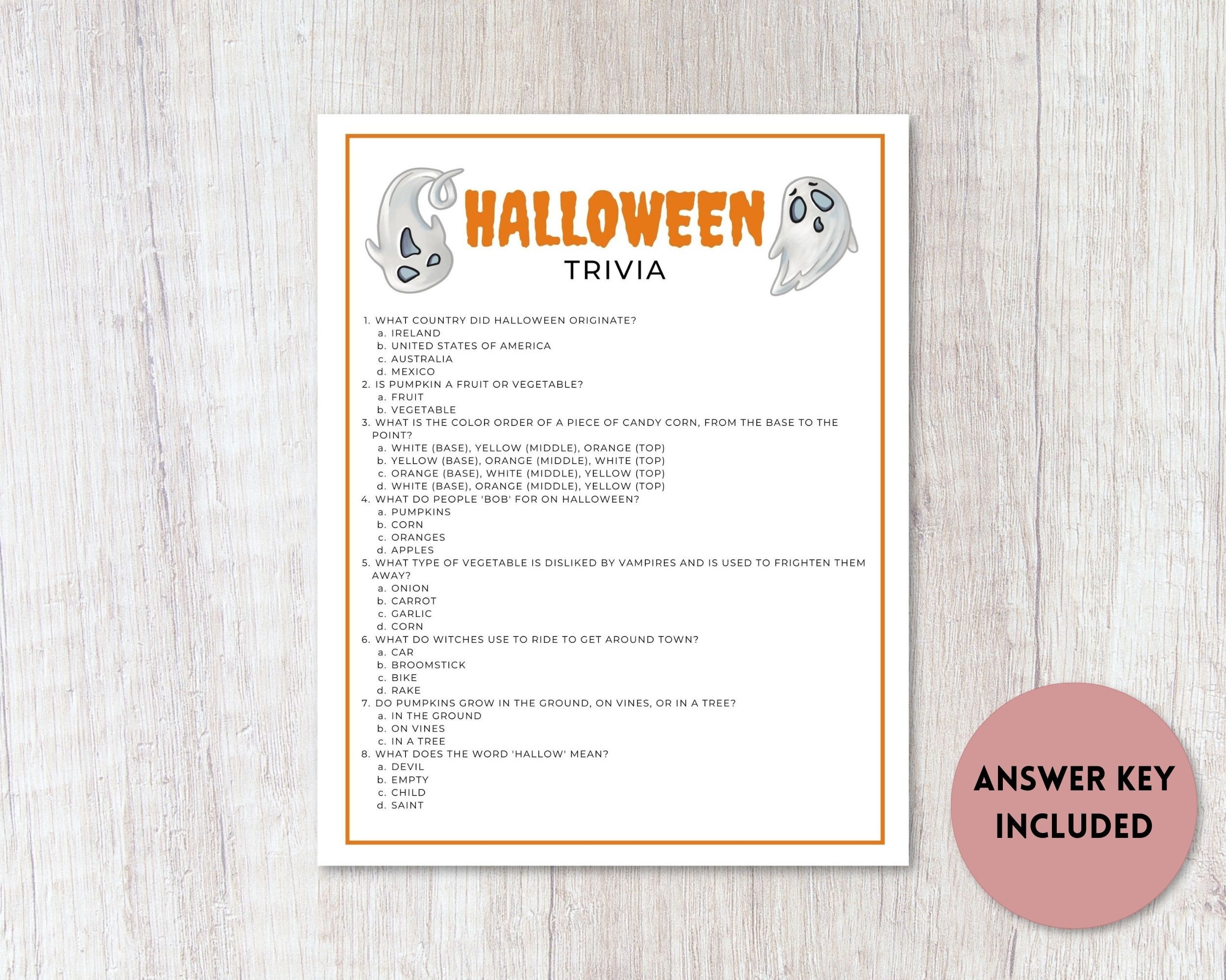 Halloween Trivia Printable Halloween Game for Kids - Etsy