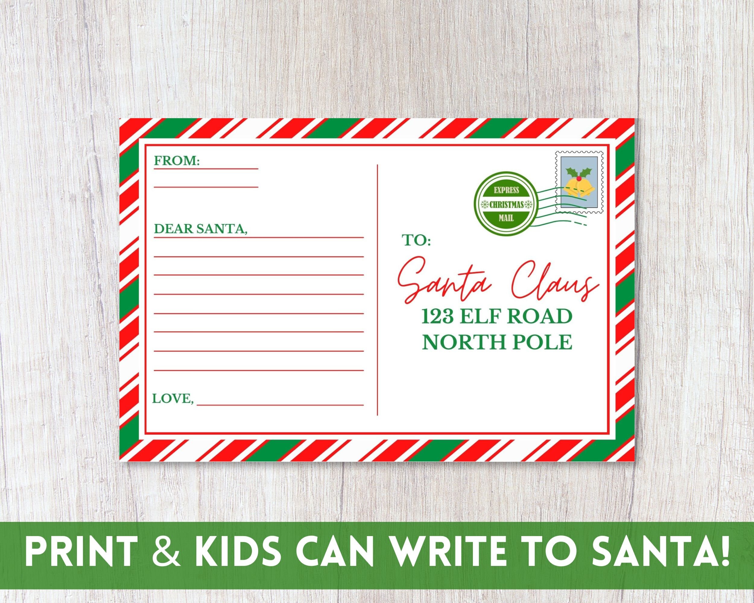 Santa Postcard Printable Letter to Santa Claus Dear Santa Letter Sleigh ...