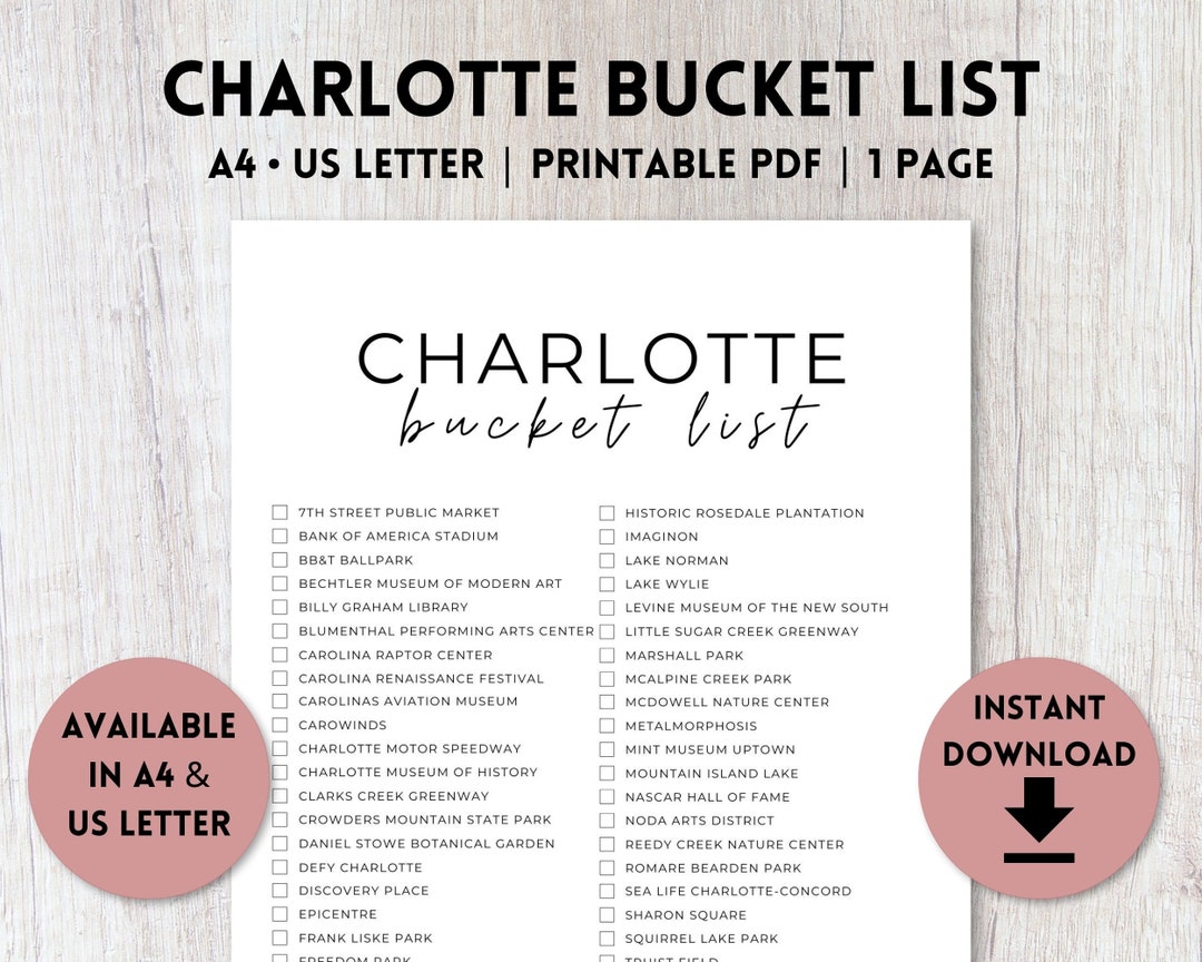 Charlotte, North Carolina Bucket List Printable | Travel Bucket List ...