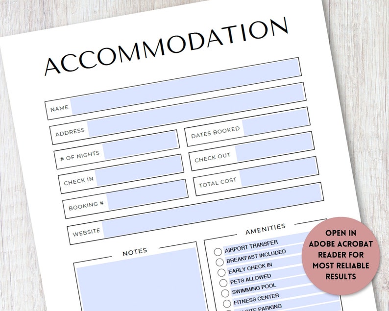 Editable Accommodation Planner Printable | Accommodation Template ...