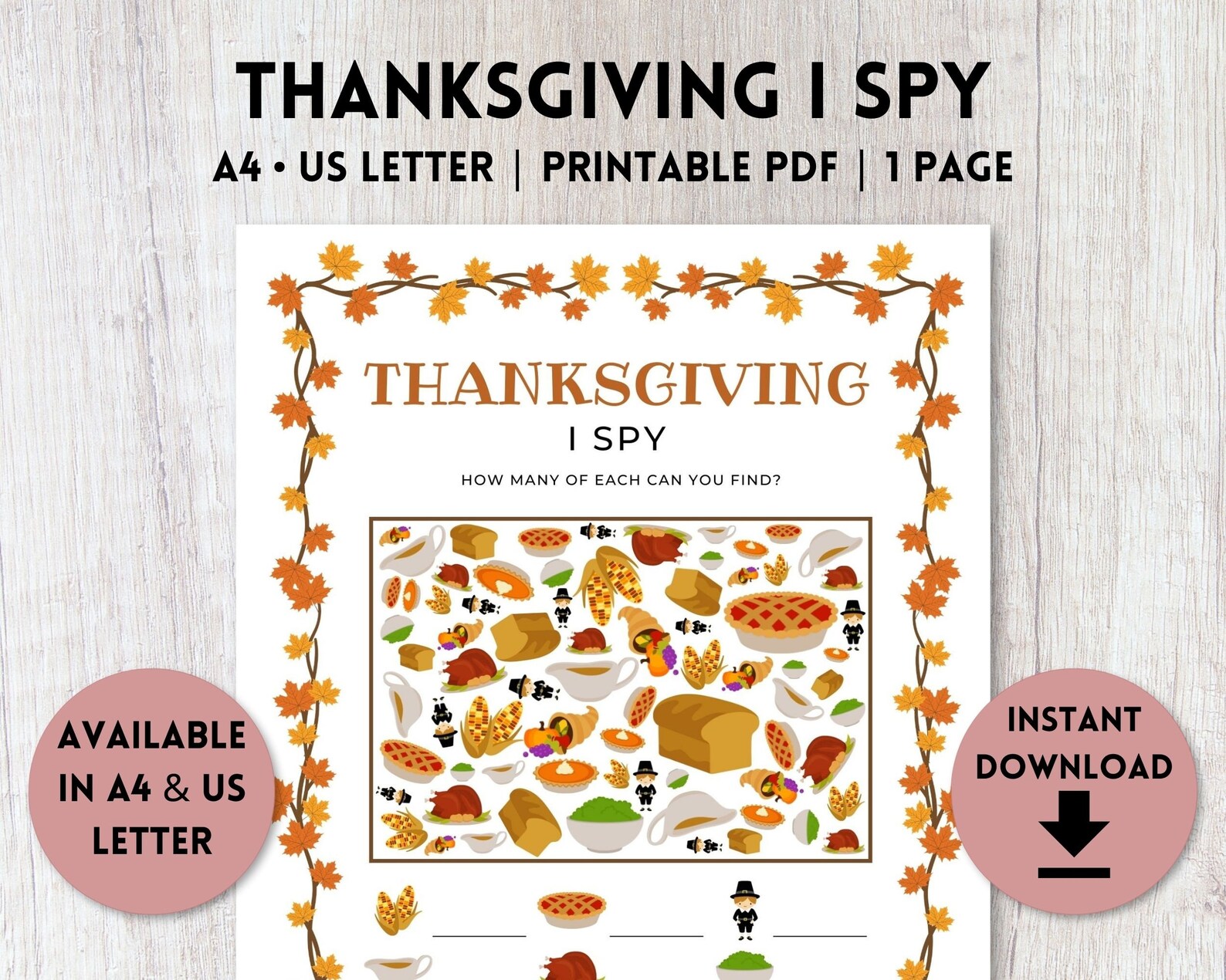 Thanksgiving I Spy Printable Thanksgiving Game for Kids - Etsy