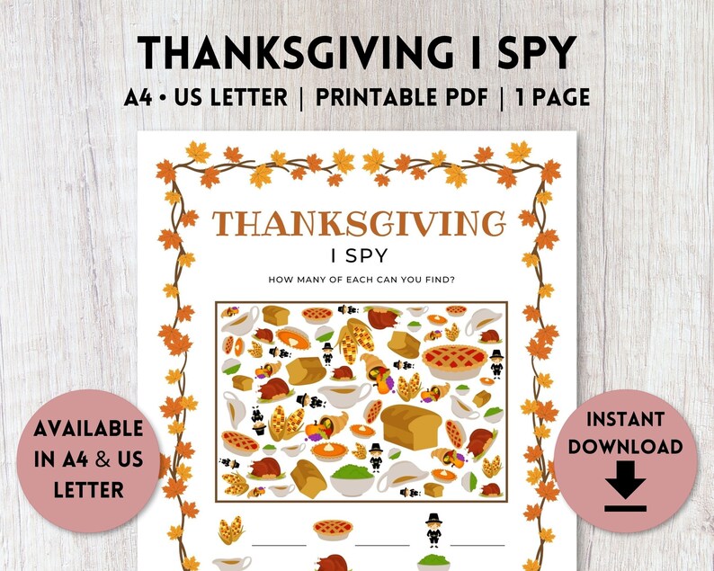 Thanksgiving I Spy Printable Thanksgiving Game for Kids - Etsy