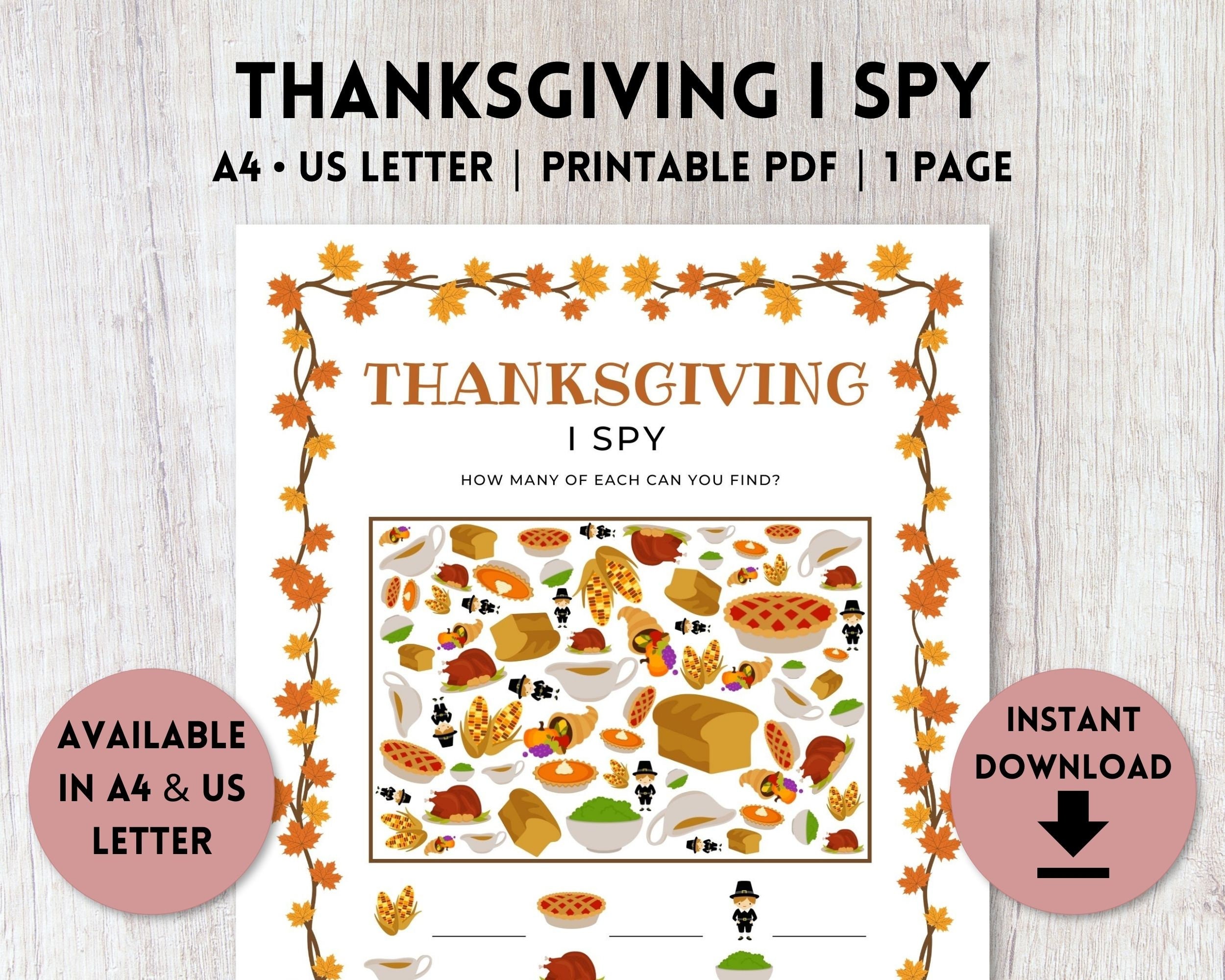 Thanksgiving I Spy Printable Thanksgiving Game for Kids - Etsy