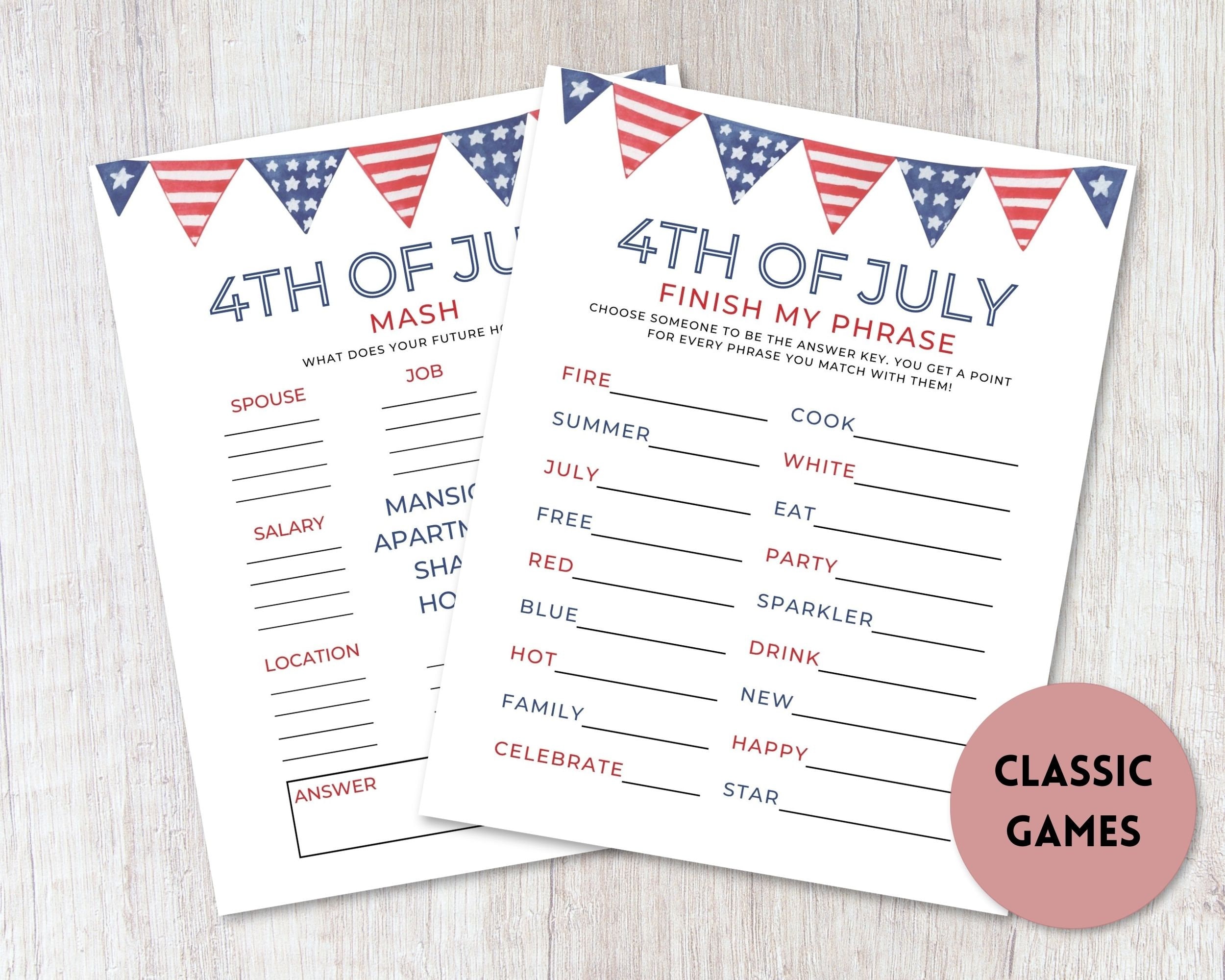 4th of July Adult Games Bundle Printable | Independence Day Games ...