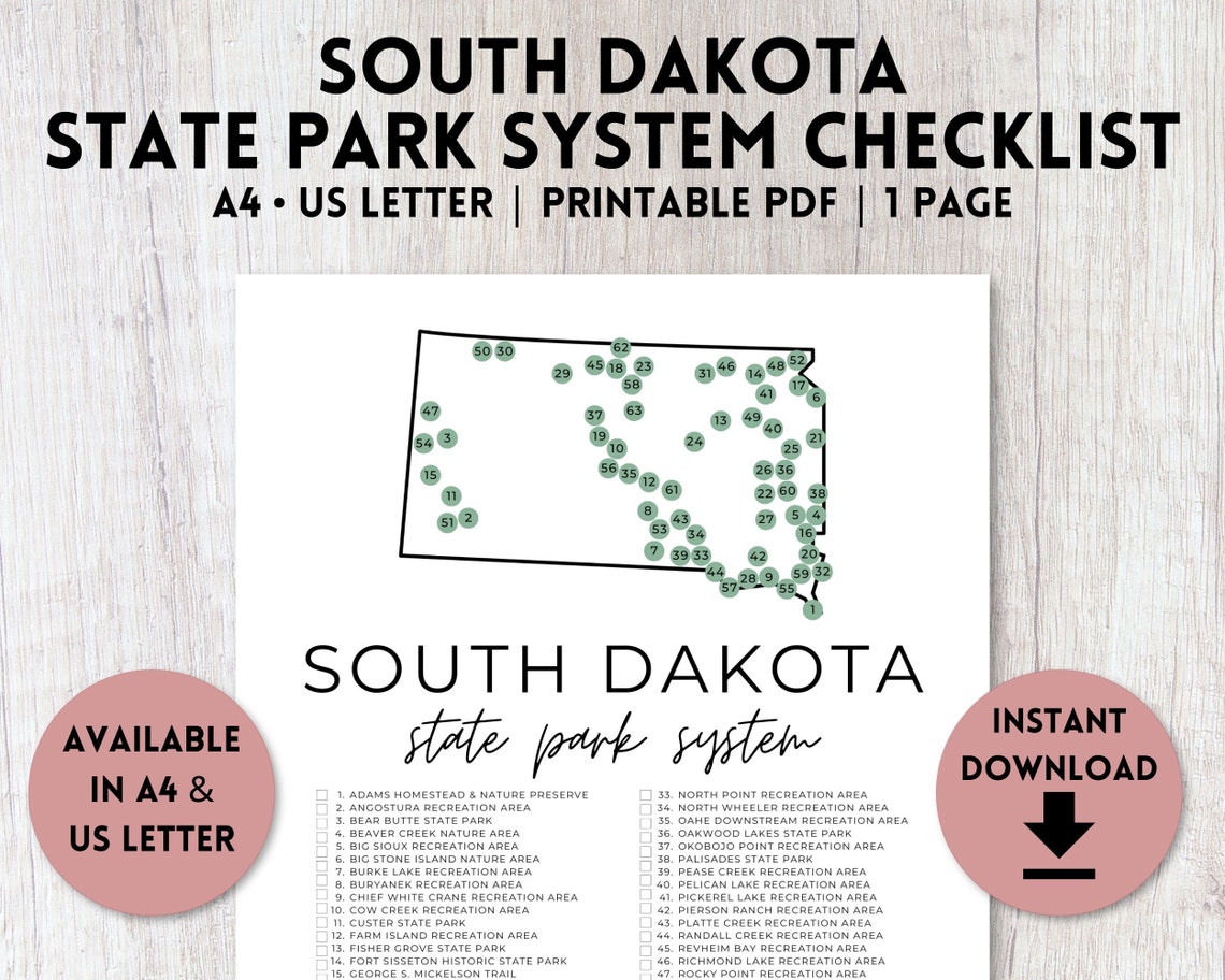 South Dakota State Park Map Printable State Park Checklist State Parks ...