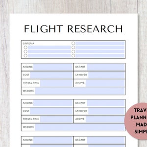 Editable Flight Planner Printable | Flight Information Sheet | Travel ...