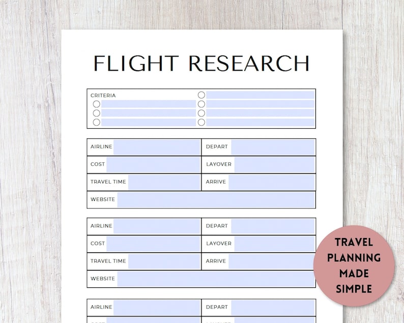 Editable Flight Planner Printable | Flight Information Sheet | Travel ...