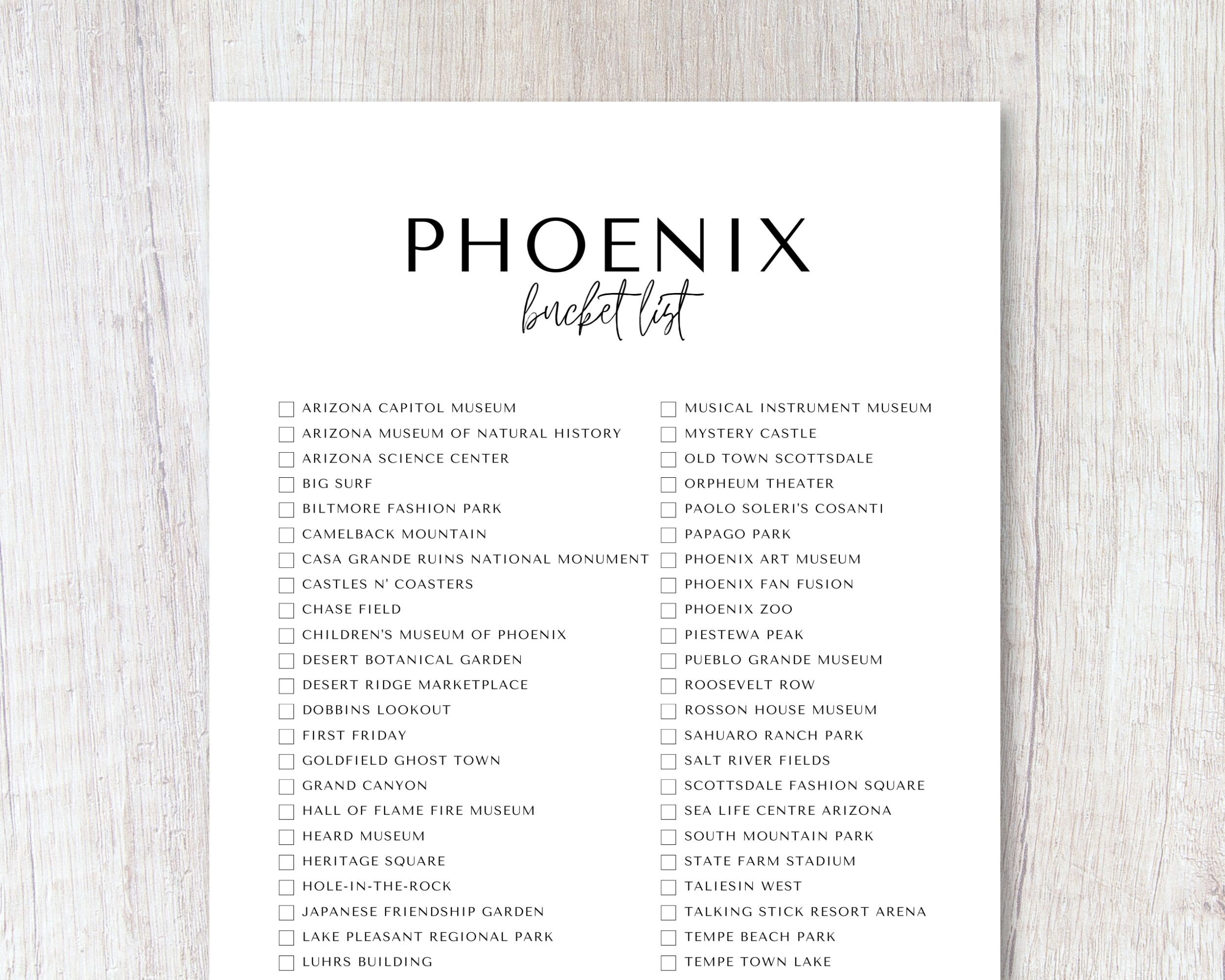 Phoenix, Arizona Bucket List Printable | Travel Bucket List | Travel ...