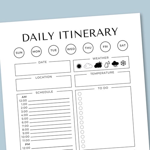 Editable Daily Travel Itinerary Printable Vacation Itinerary - Etsy