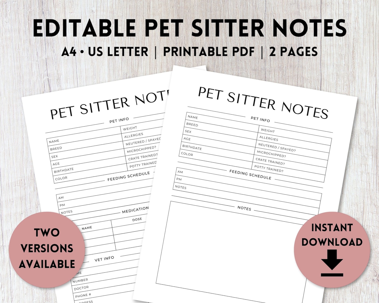 Editable Pet Sitter Notes Printable | Pet Sitter Form | Pet Sitting ...