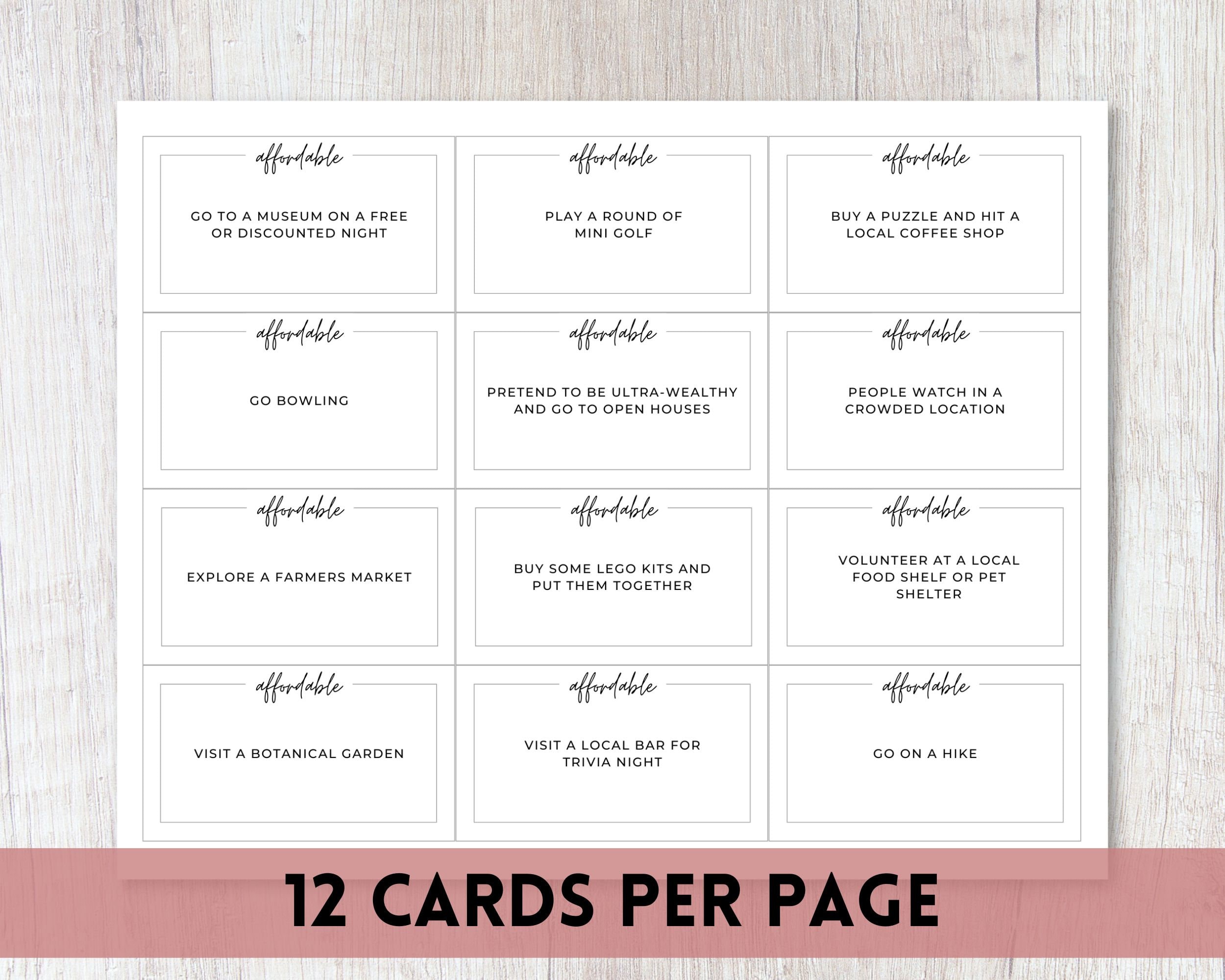 120 Date Idea Cards Printable Date Night Cards Valentines Day Gift for ...