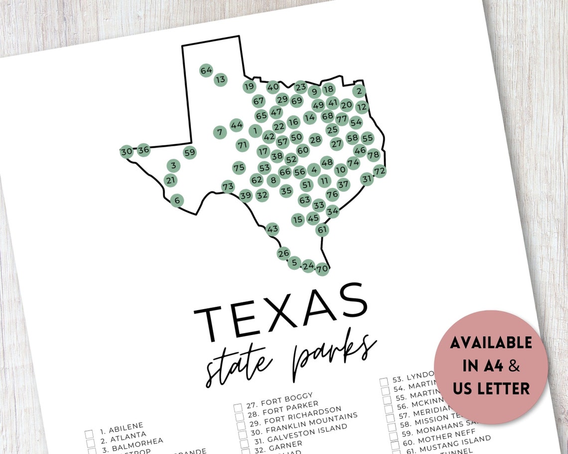 Texas State Park Map Printable State Park Checklist State Parks Check ...